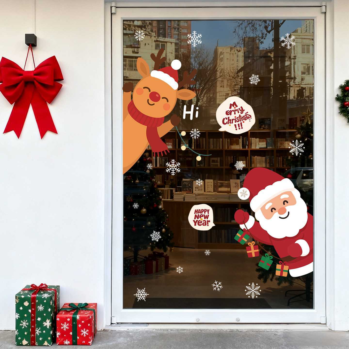 Colorful & Festive Santa and Reindeer Christmas Window Clings ...