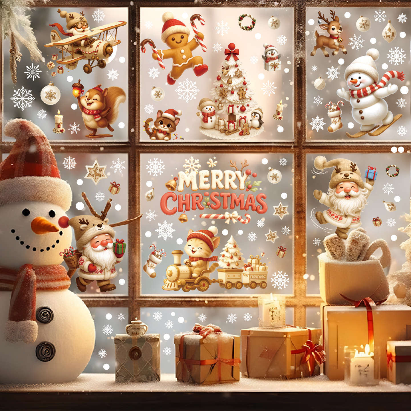 Luxe Platinum Christmas Snowflake & Reindeer Static Window Stickers ...